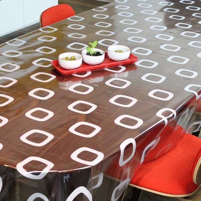 Toile cirée transparente, star retro blanc